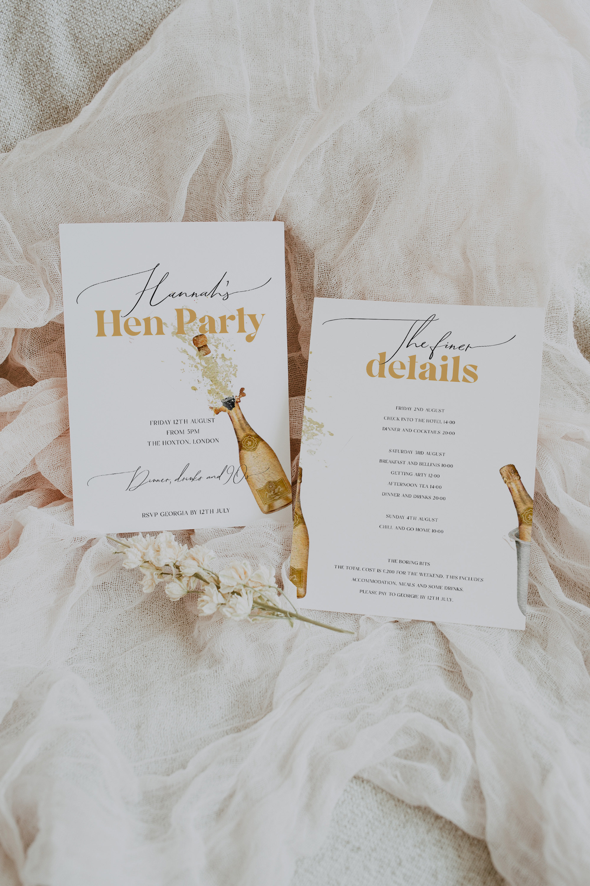 Gold Hen Do Invite, Prosecco Hen Party Invite, Champagne Bridal Shower ...