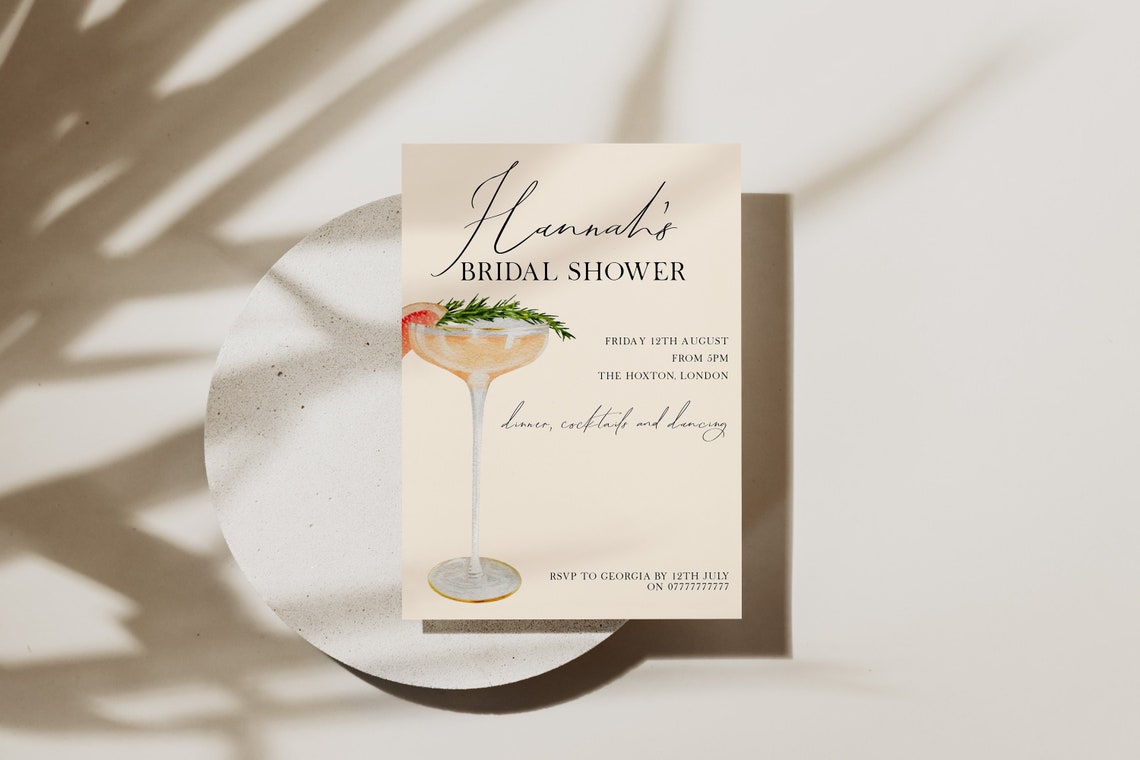 Hen Do Invite, Cocktail Hen Party Invitation, Pink Hen Do Invite ...