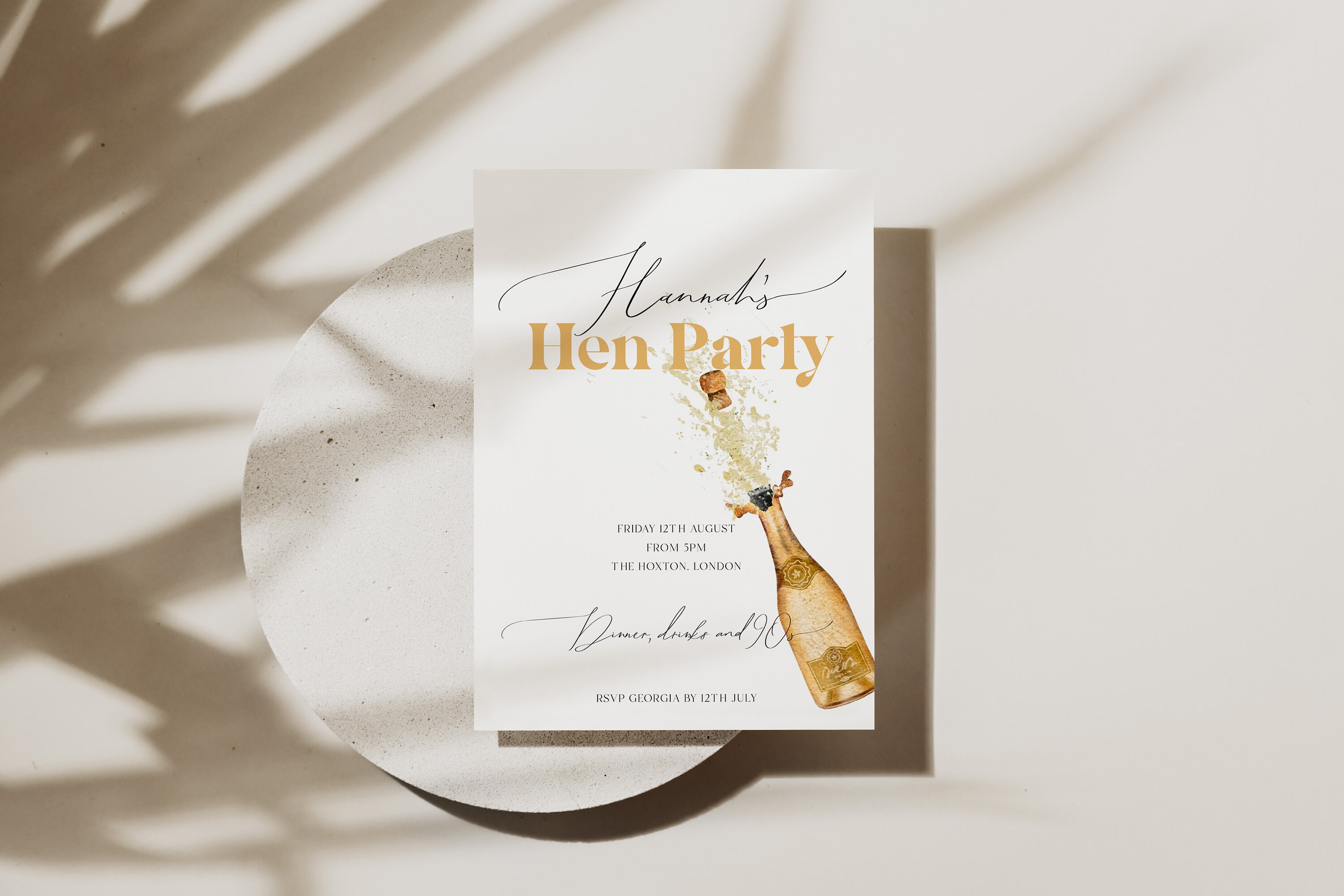 Gold Hen Do Invite, Prosecco Hen Party Invite, Champagne Bridal Shower ...