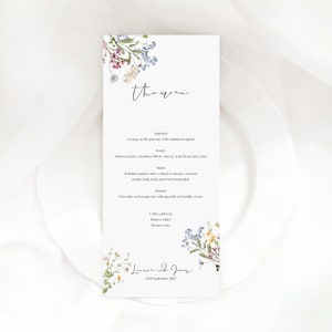 HARLOW Spring Flower Menu, Wild Flower Wedding Editable Menu, Floral ...