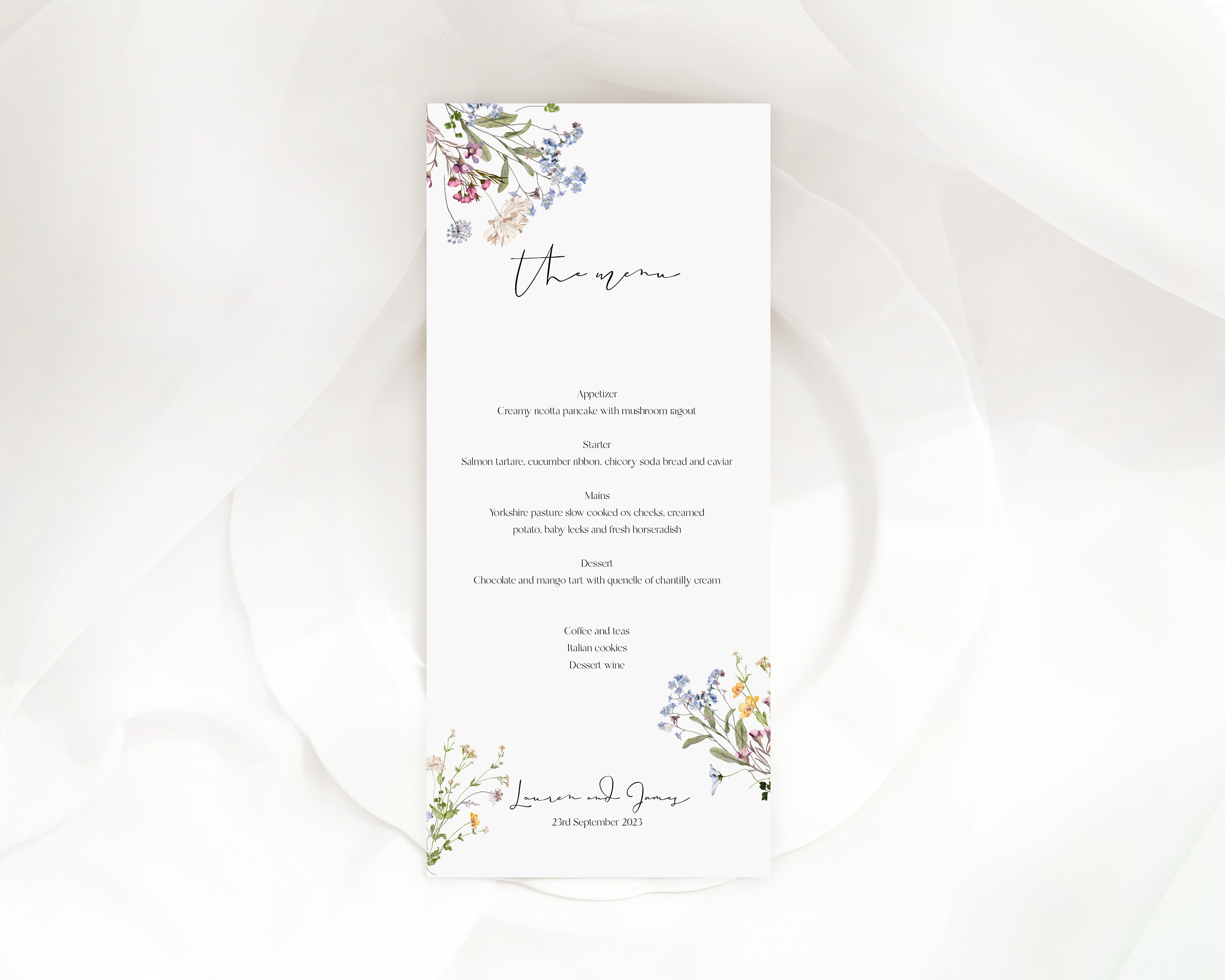 HARLOW Spring Flower Menu, Wild Flower Wedding Editable Menu, Floral ...