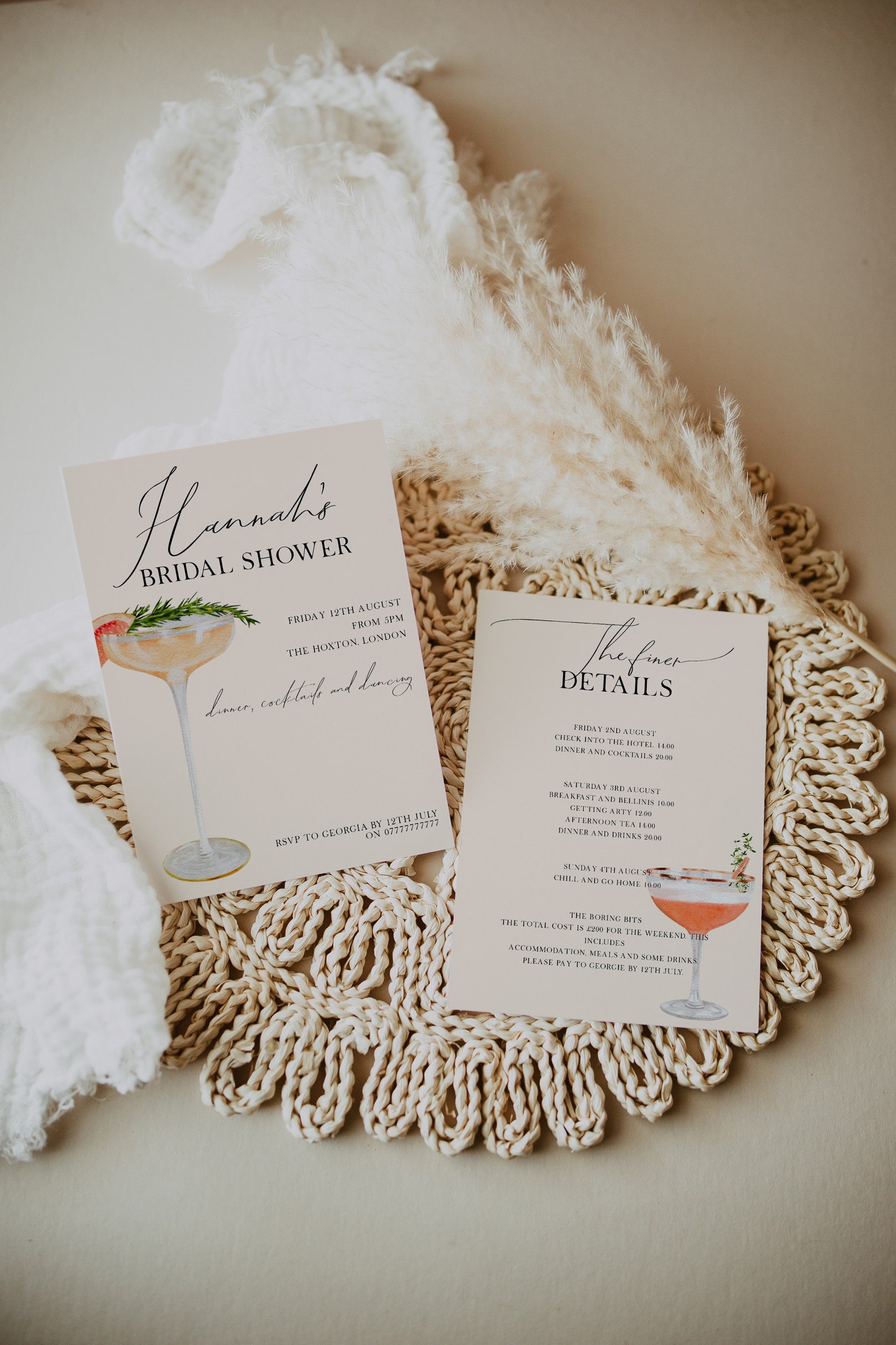 Hen Do Invite, Cocktail Hen Party Invitation, Pink Hen Do Invite ...