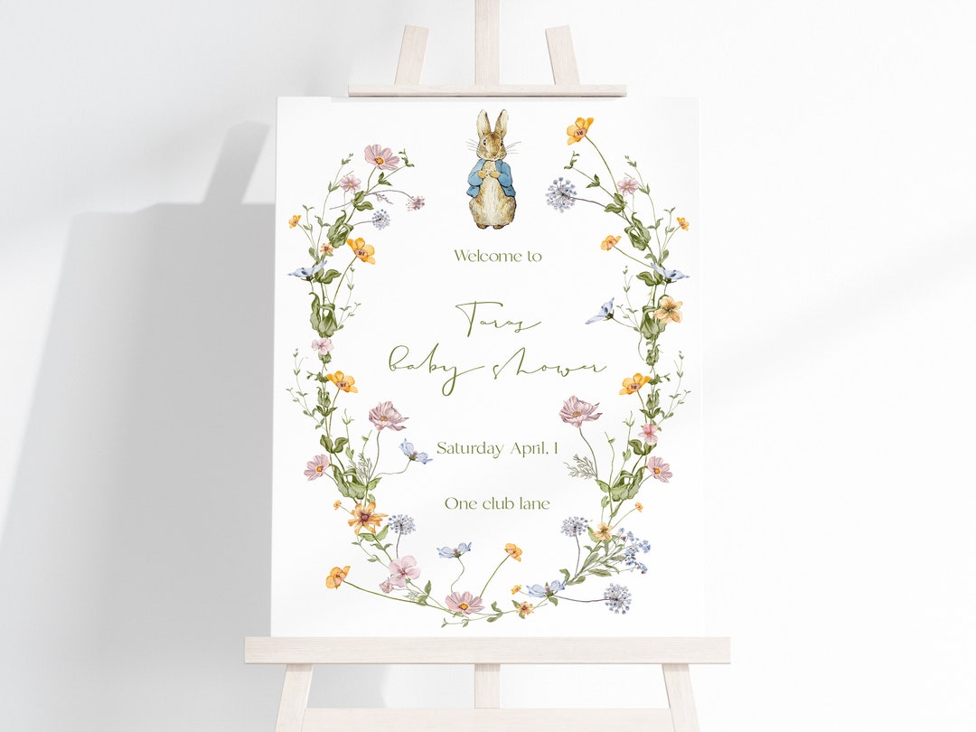Peter Rabbit Floral Baby Shower Welcome Sign Template, Peter Rabbit ...