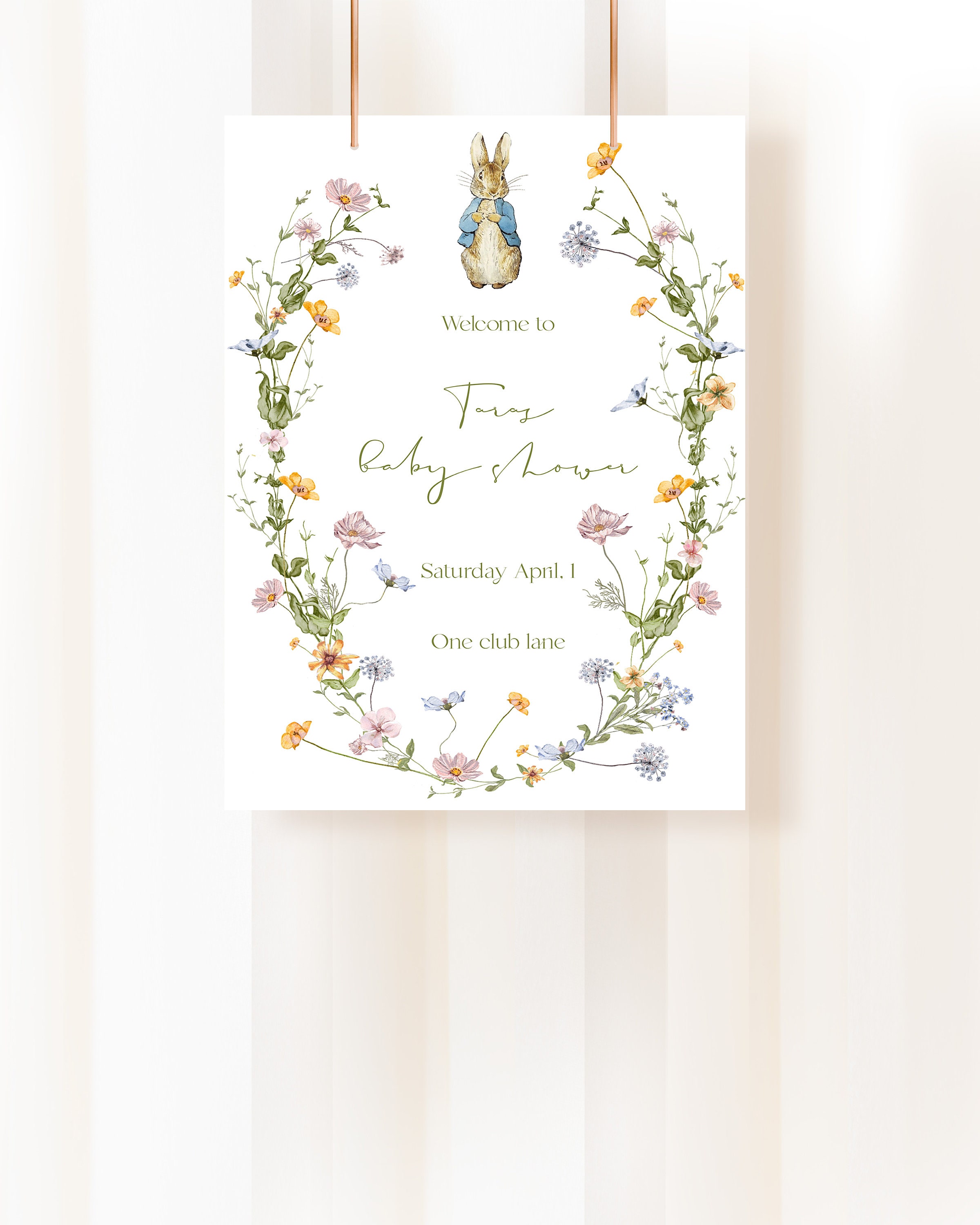Peter Rabbit Floral Baby Shower Welcome Sign Template, Peter Rabbit ...