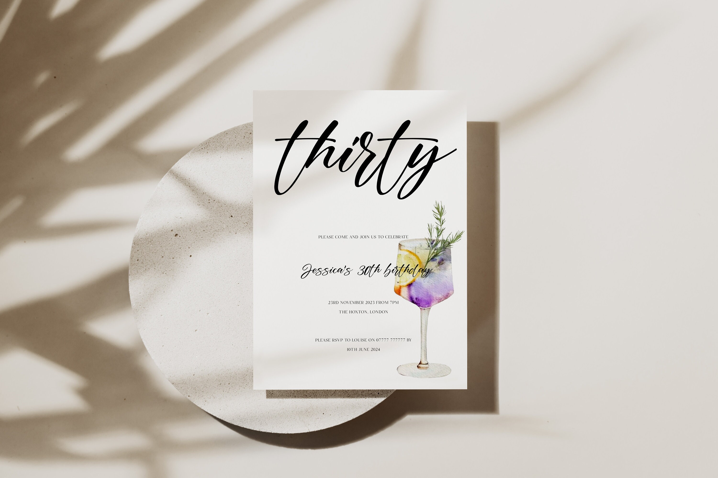 30th Birthday Party Invitation, Cocktail Birthday Invitation, Gin Fizz ...