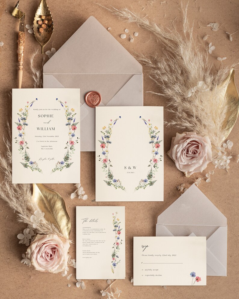 Spring Wild Flower Wedding Invitation, Garden Floral Wedding Suite ...