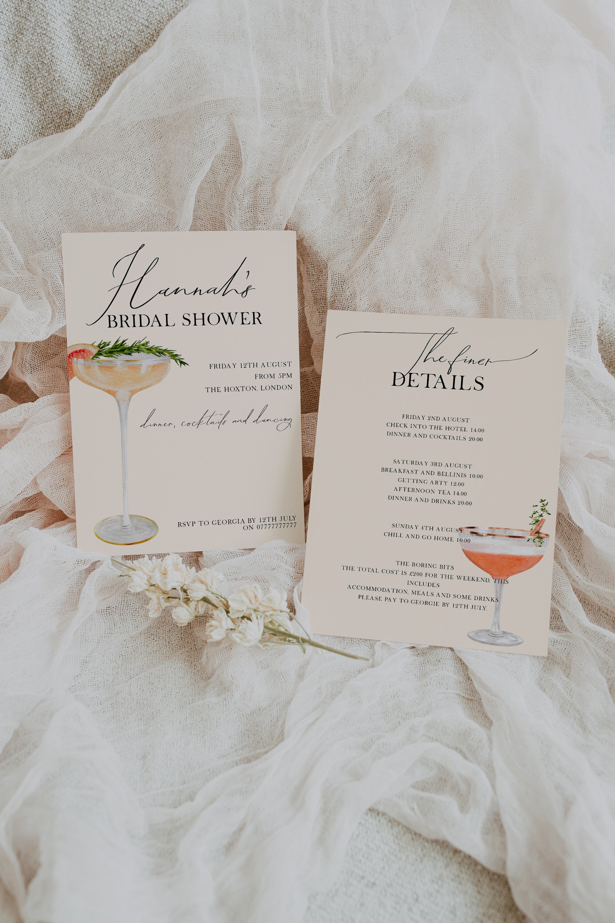 Hen Do Invite, Cocktail Hen Party Invitation, Pink Hen Do Invite ...