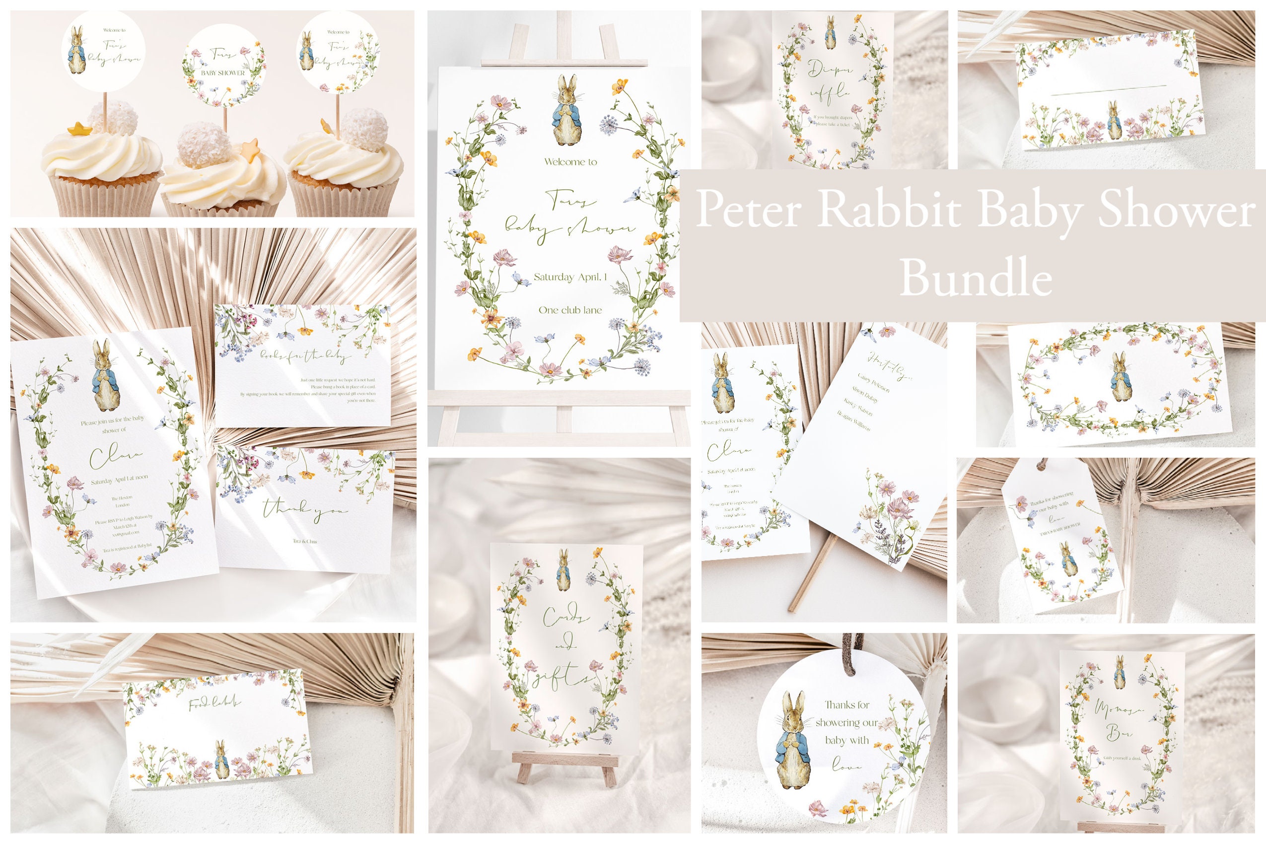 Peter Rabbit Floral Baby Shower Invitation Template Bundle, Gender ...