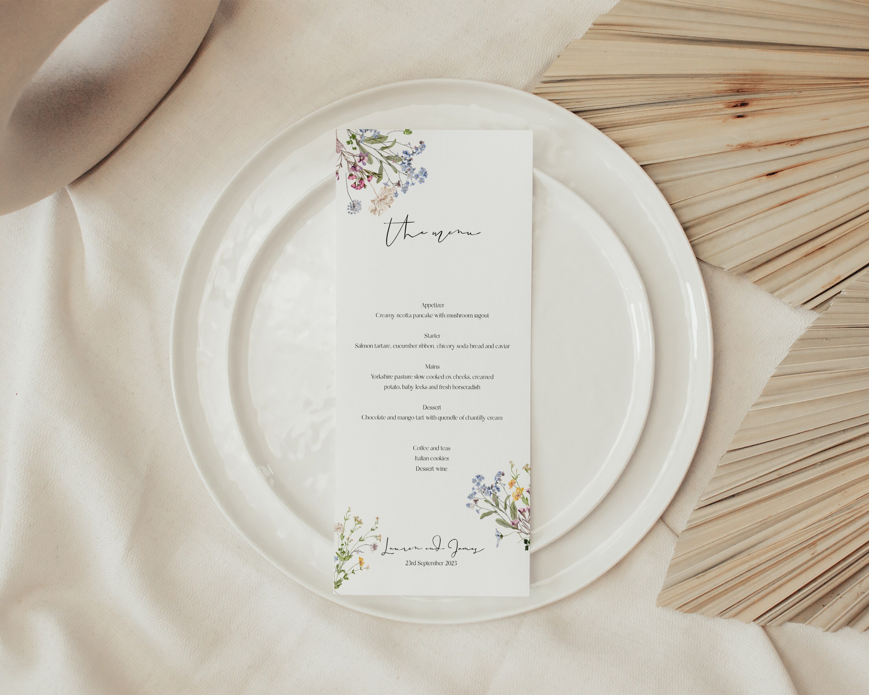 HARLOW Spring Flower Menu, Wild Flower Wedding Editable Menu, Floral ...