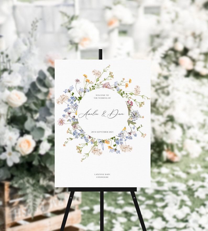 Floral Wedding Welcome Sign, Spring Flower Wedding Welcome Sign, Wild ...