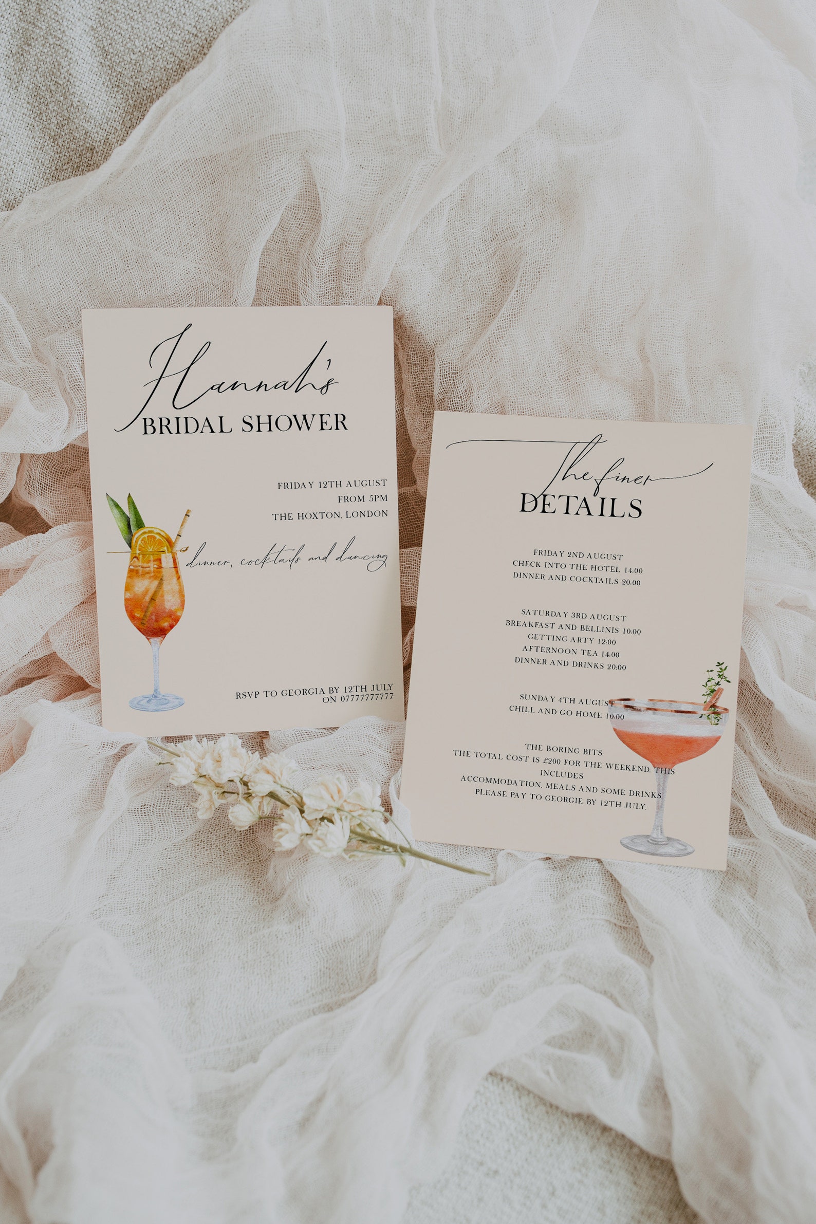 Hen Do Invite, Cocktail Hen Party Invitation, Pink Hen Do Invite ...