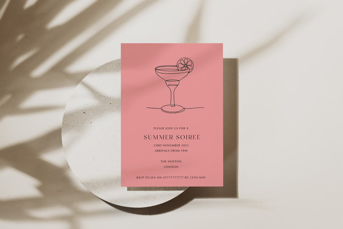 Cocktail Summer Party Invite, Pink Summer Party Invite, Margarita ...