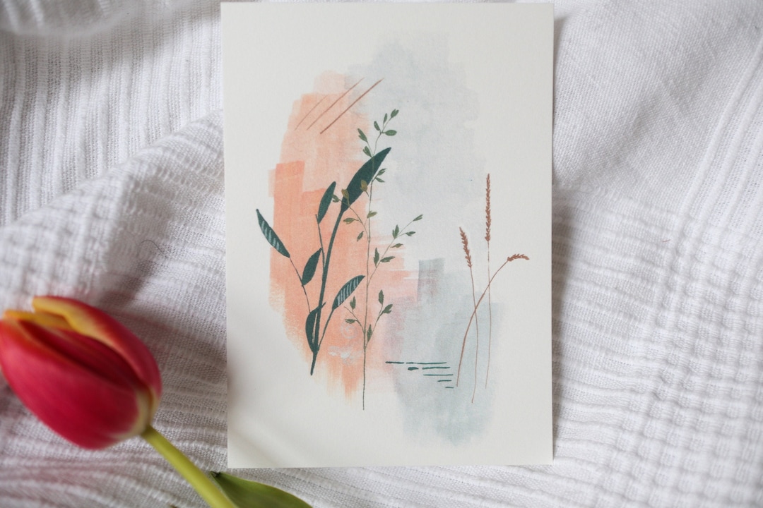 A6 Gouache Print Postcardwallart abstract Floral Pastel Handpainted ...