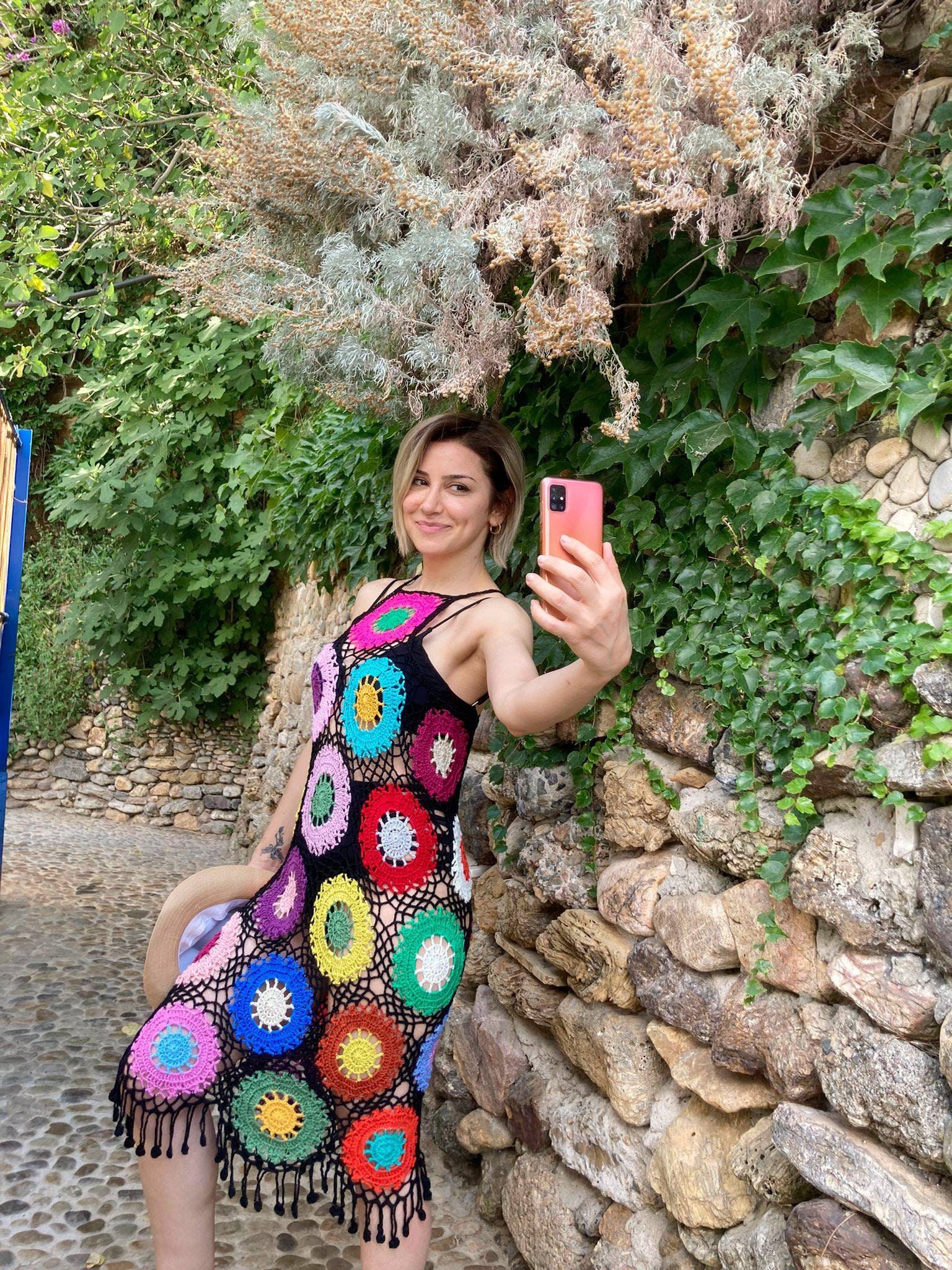 Crochet Beach Cover Up Dress Handknit Beach Dress Women Colorful