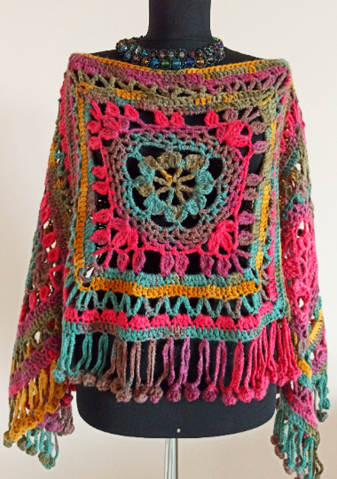CROCHET PONCHO RAINBOW Poncho Mexican Handmade Pride Women Triangle ...