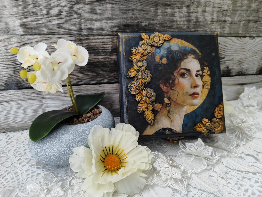Vintage Lady Decoupage Storage Box, Antique Style Decorative Wooden ...