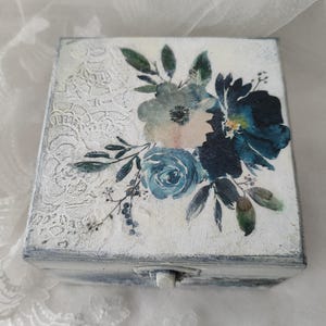 Decoupage Wooden Box, Vintage Blue Flower Treasure Chest, Vintage Box ...