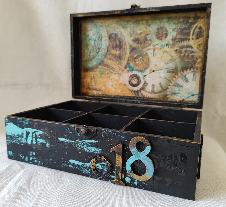 Wooden Box, Decorated Box, Gift Box, Present, Gear, Vintage, Memory Box ...