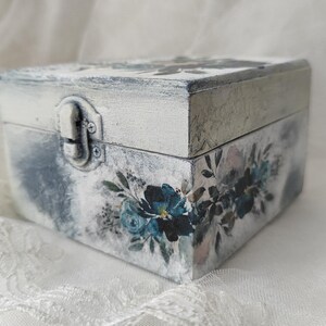 Decoupage Wooden Box, Vintage Blue Flower Treasure Chest, Vintage Box ...
