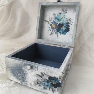 Decoupage Wooden Box, Vintage Blue Flower Treasure Chest, Vintage Box ...
