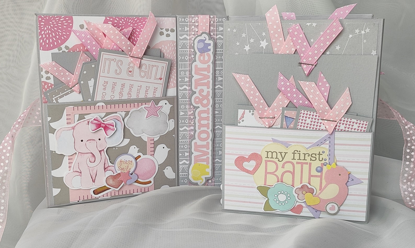 Baby Scrapbook Album Girl Pink Handmade, Baby Girl First Album Premade ...