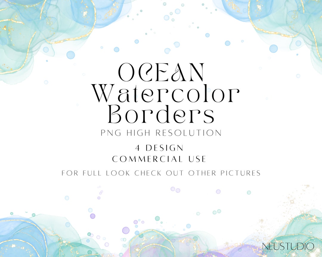 Ocean Watercolor Borders Clipart, Sea Blue Watercolor Borders, Nautical ...