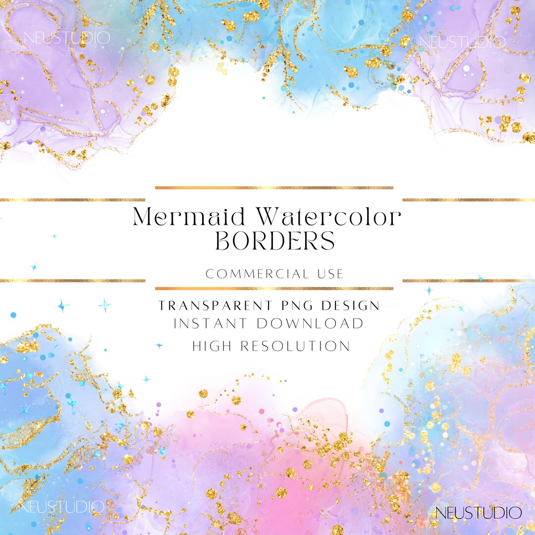Mermaid Theme Watercolor Border Frames Clipart With Transparent PNG ...