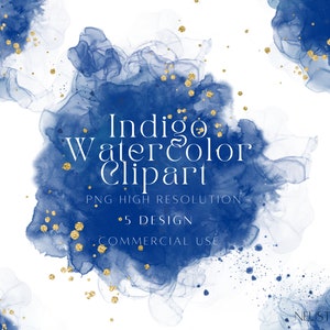 Indigo Watercolor Background Clipart, Blue Watercolor Splashes Png ...
