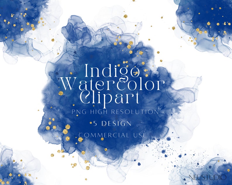 Indigo Watercolor Background Clipart Blue Watercolor Splashes - Etsy