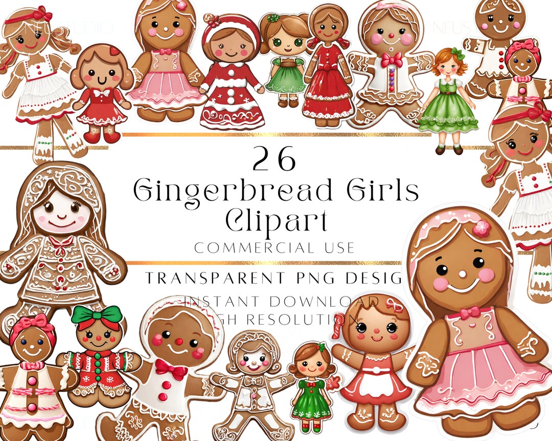 Gingerbread Girl Clipart PNG Transparent Background Instant Download ...