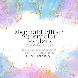 Mermaid Watercolor Borders Png , Digital Watercolor Frames for ...