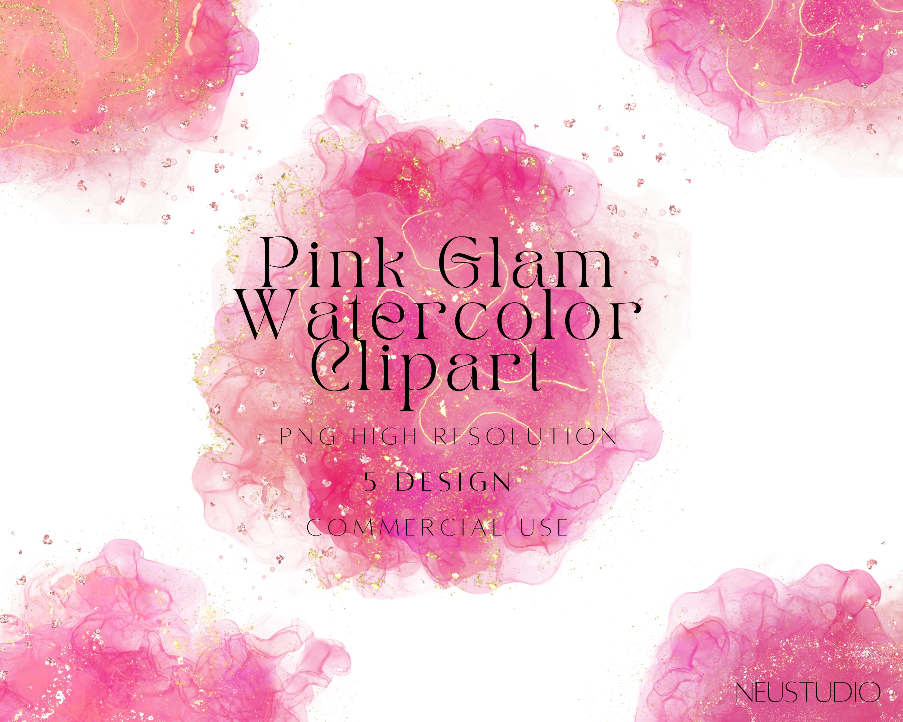 Hot Pink Watercolor Splashes Clipart Hot Pink Watercolor - Etsy