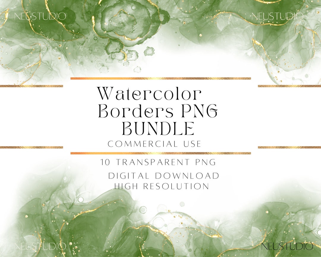 Colorful Alcohol Ink Borders PNG Clipart, Watercolor Borders With Gold ...