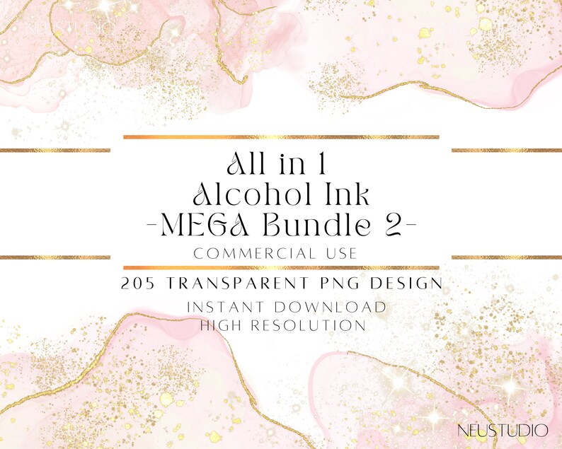 Watercolor Borders + Alcohol Ink PNG Bundle, Gold Glitter Clipart ...