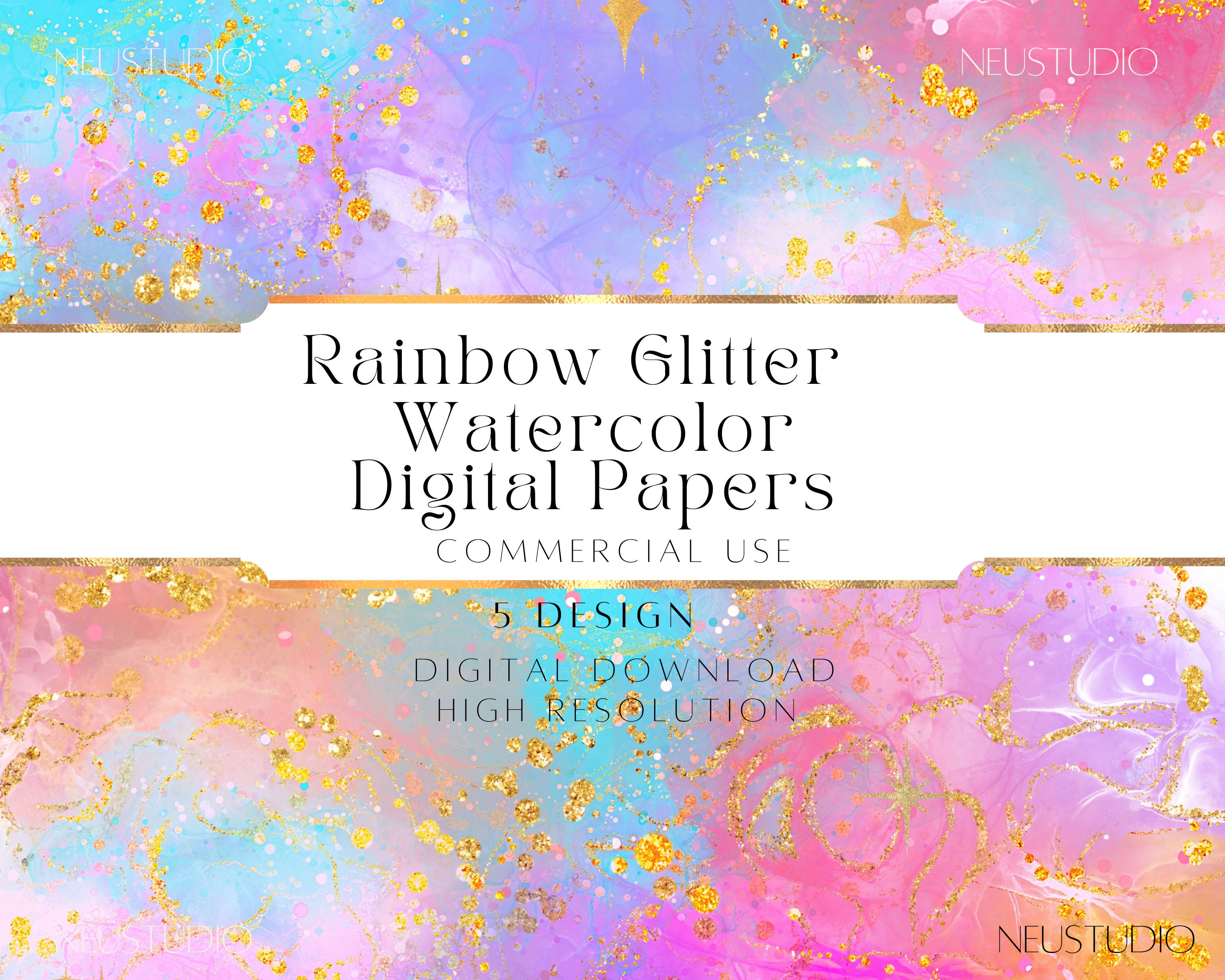 Rainbow Glitter Backgrounds Glitter Digital Papers Seamless - Etsy