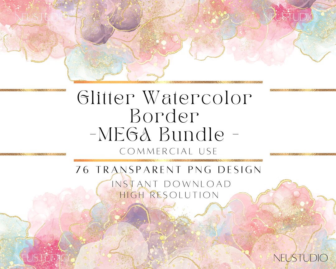 Watercolor Border PNG, Watercolor Clipart PNG, Glitter Borders ...