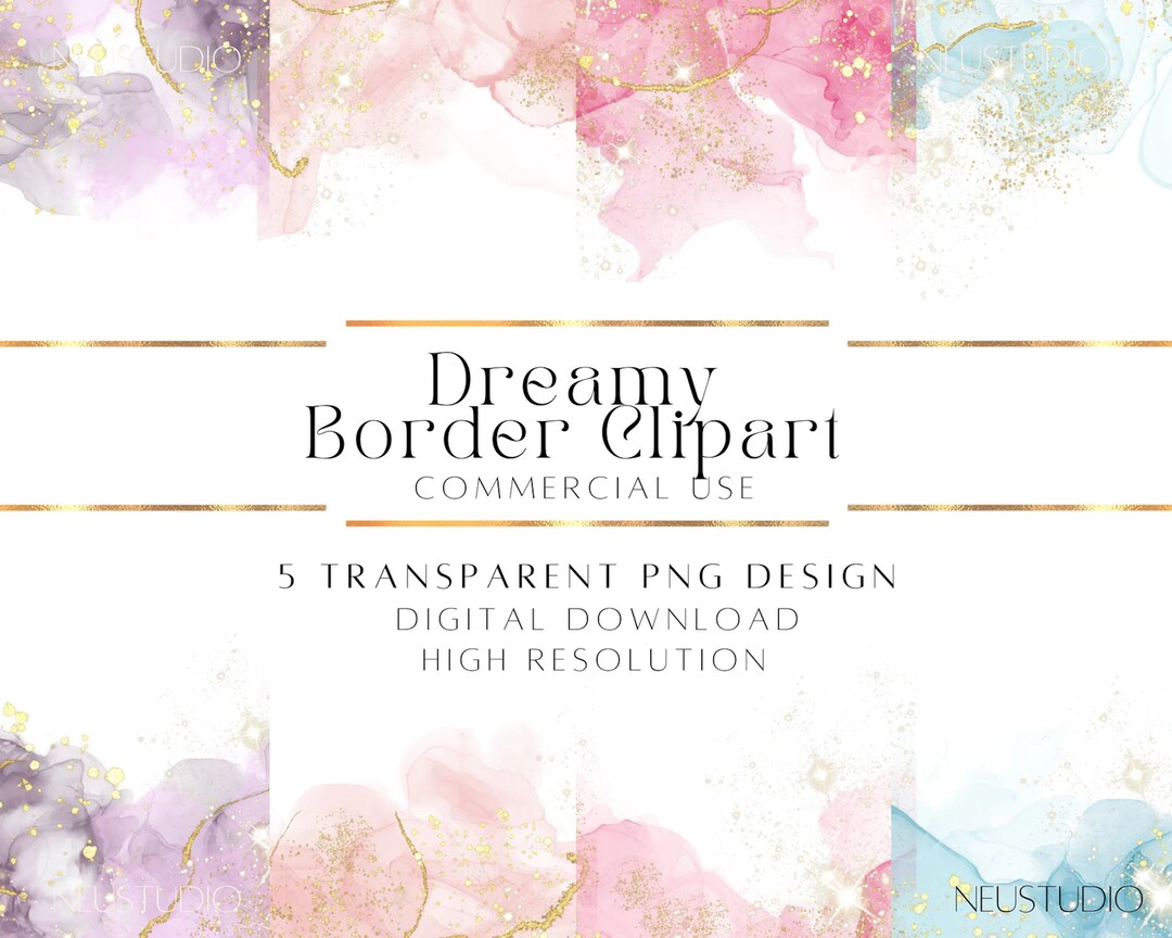 Alcohol Ink Border PNG | Watercolor Frames Clipart With Glitter | Pink ...