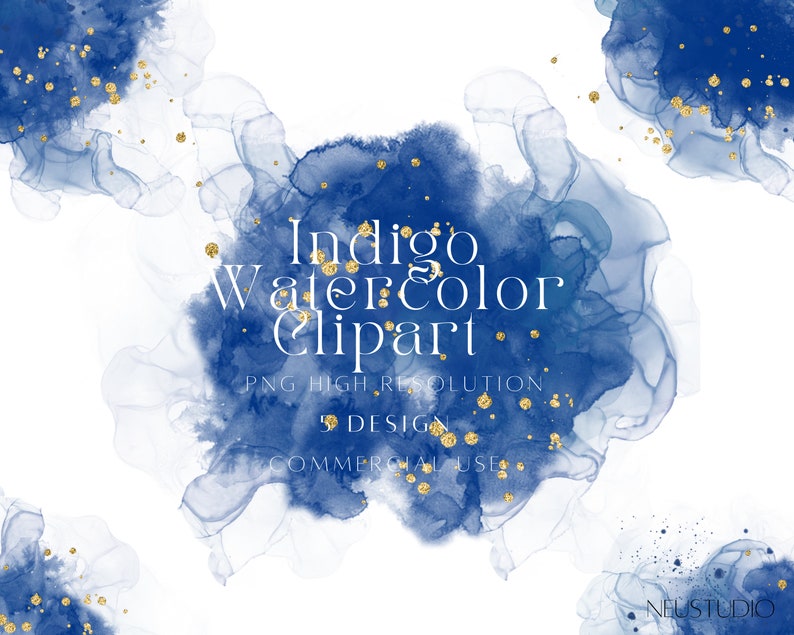 Indigo Watercolor Background Clipart Blue Watercolor Splashes - Etsy