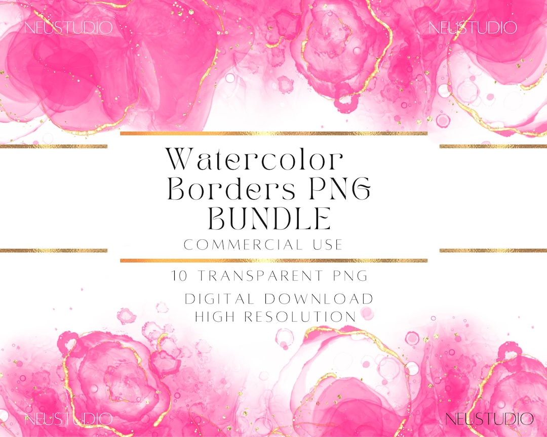 Alcohol Ink Watercolor Borders Png Clipart With Gold Details for ...