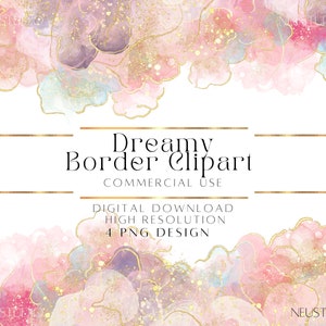 Elegant Watercolor Border Clipart With Gold Glitters, Abstract Frames ...
