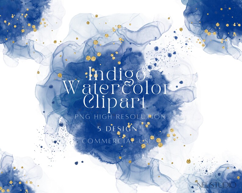 Indigo Watercolor Background Clipart Blue Watercolor Splashes - Etsy