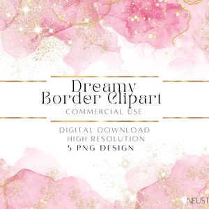 Alcohol Ink Border PNG | Watercolor Frames Clipart With Glitter | Pink ...