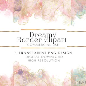 Elegant Watercolor Border Clipart With Gold Glitters, Abstract Frames ...