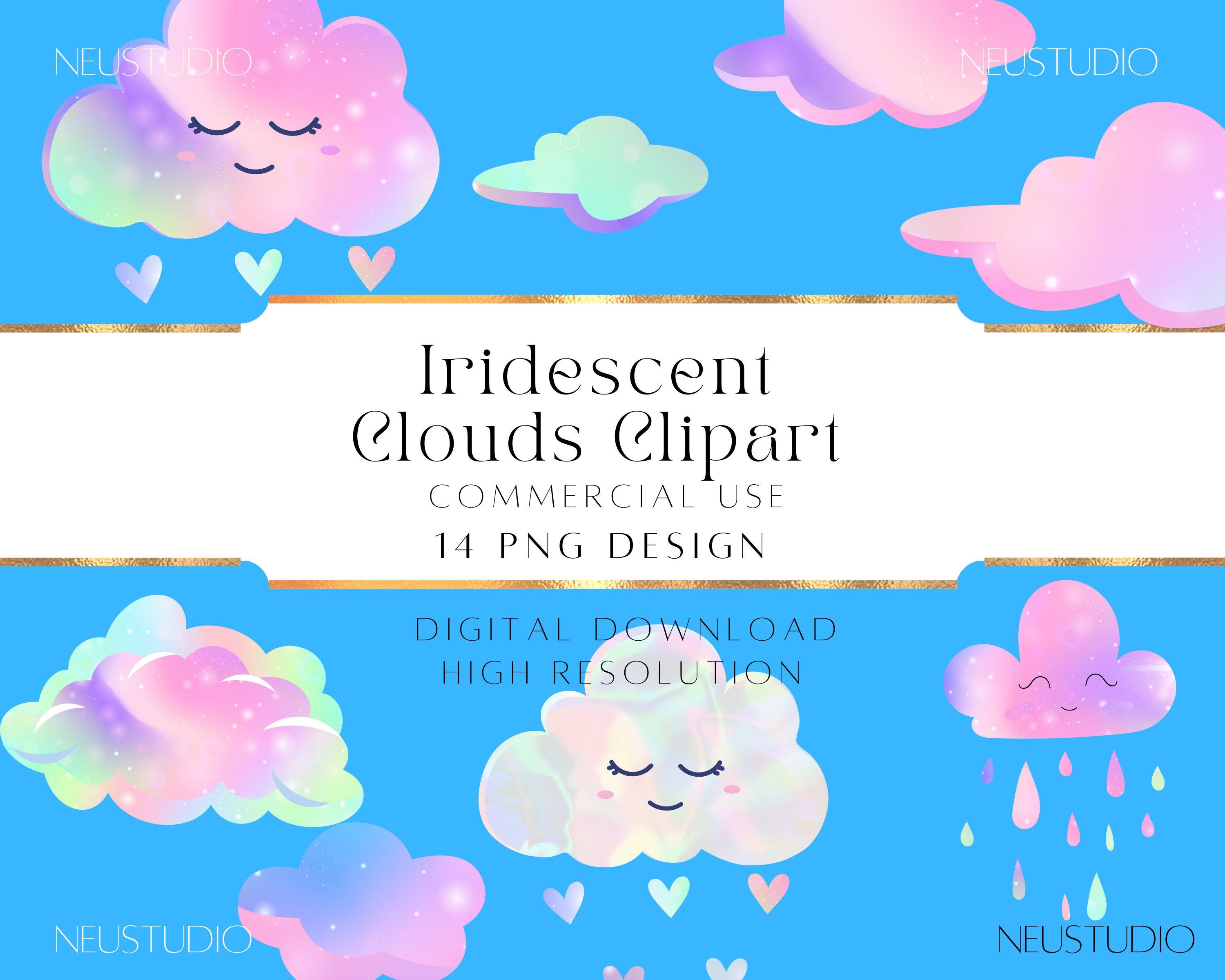 Rain Clouds PNG Clipart Iridescent Clouds PNG Rainbow - Etsy