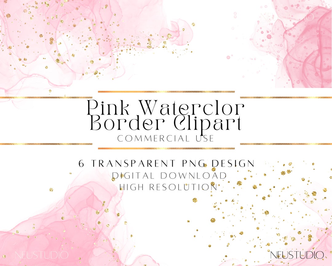 Pink Glitter Borders PNG, Blush Pink Watercolor Borders PNG, Pink ...