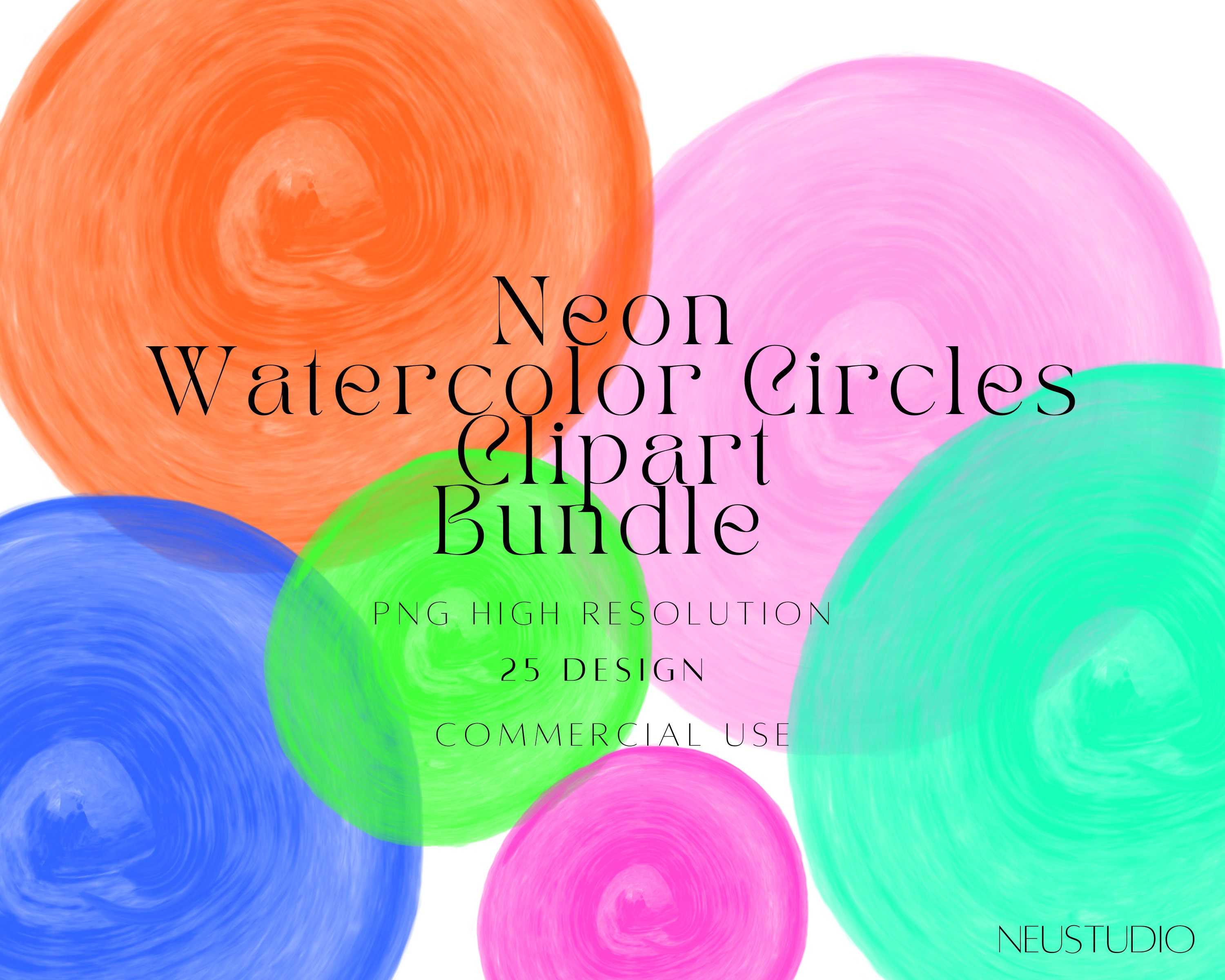 Neon Watercolor Circles Clipart: PNG Graphics (digital Download) - Etsy
