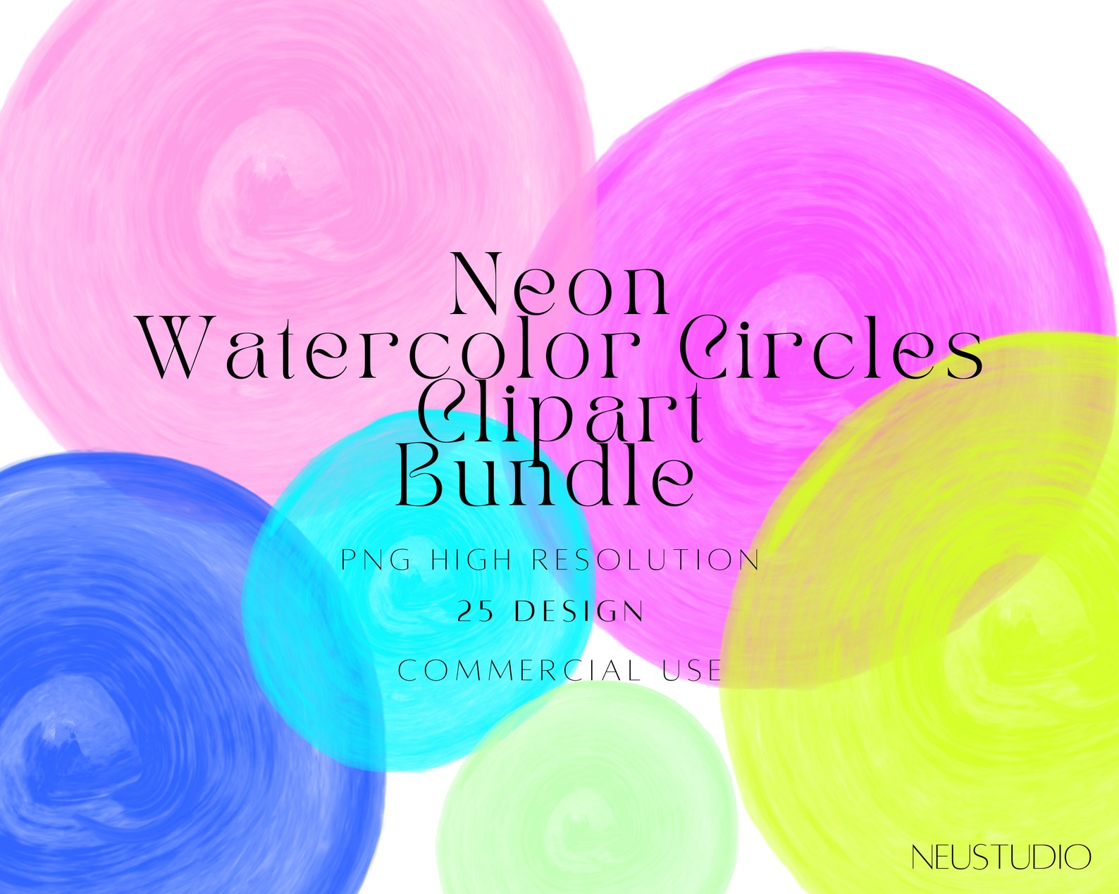 Neon Watercolor Circles Clipart: PNG Graphics (digital Download) - Etsy