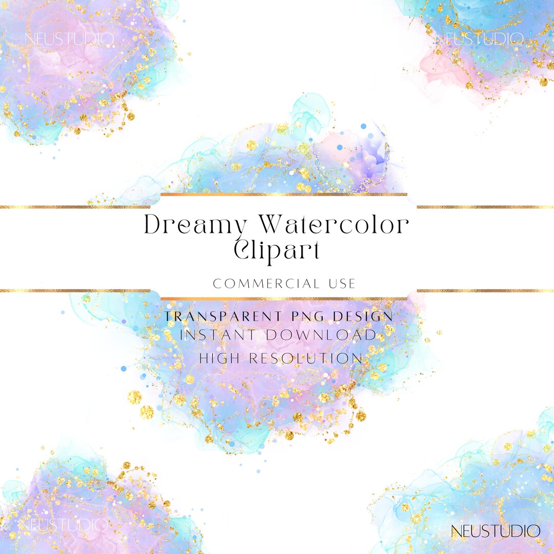 Dreamy Watercolor Glitter Clipart, Alcohol Ink Png, Watercolor Splashes ...