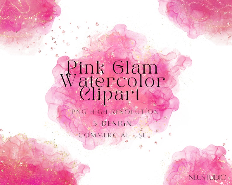 Hot Pink Watercolor Splashes Clipart Hot Pink Watercolor - Etsy