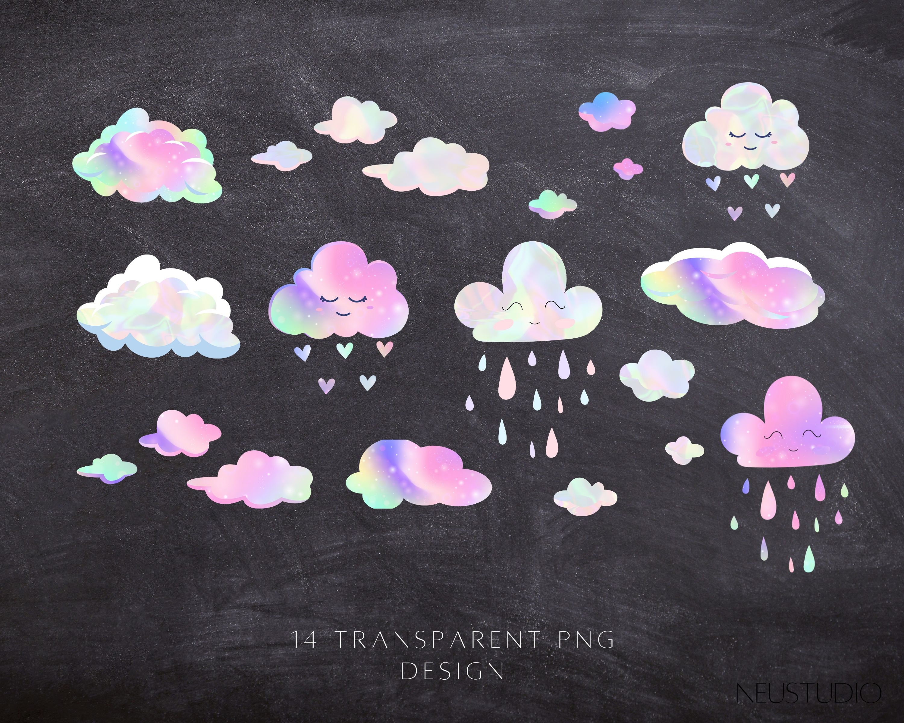 Rain Clouds PNG Clipart Iridescent Clouds PNG Rainbow - Etsy